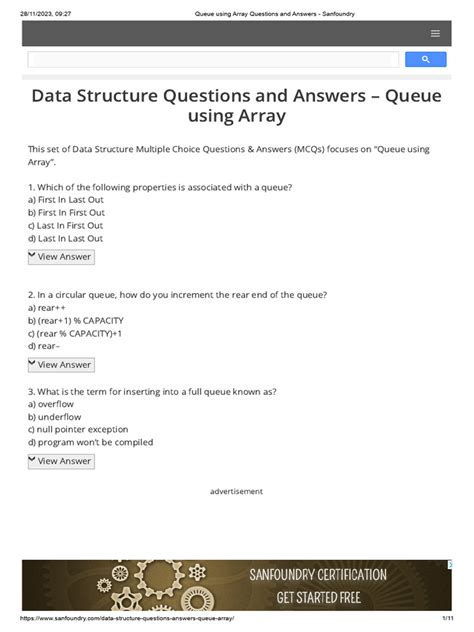 Queue Using Array Questions And Answers Pdf Queue Abstract Data