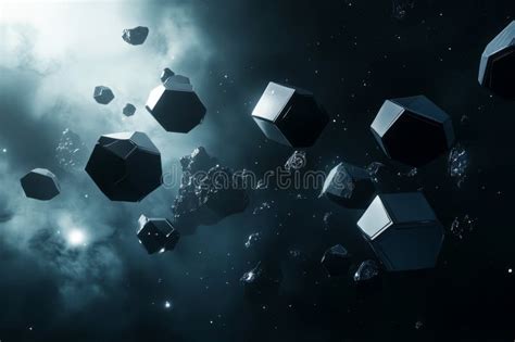 A Deep Space Themed 3d Background Featuring Hexagonal Structures Floating In A Dark Cosmic Void