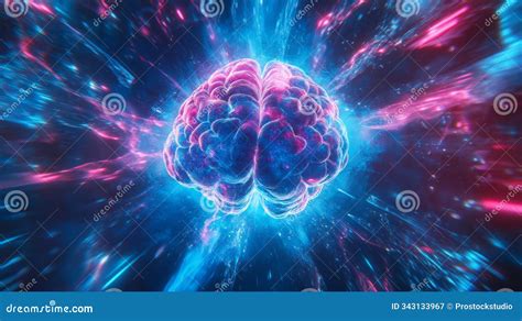 Exploring The Vibrant Connection Of Neural Pathways In A Digital Brain At Cosmic Speed Stock