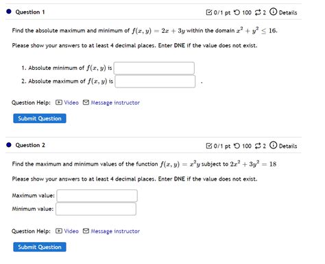 solved find the absolute maximum and minimum of f x y 2x 3y