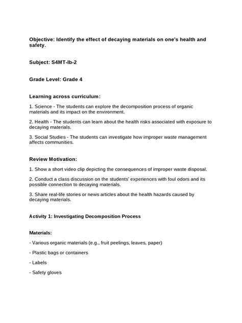 Lesson Plan Science 4 Q1 A Download Free Pdf Risk Decomposition