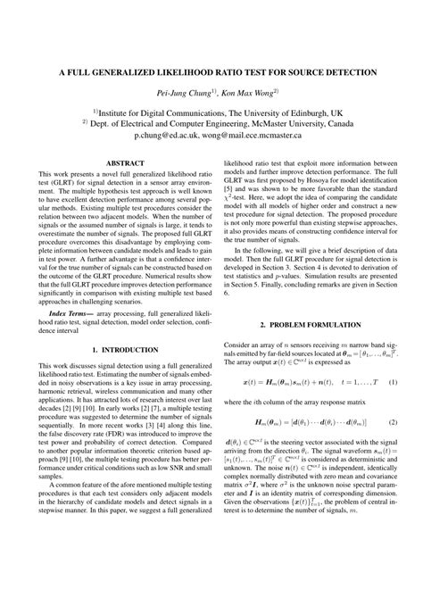 Pdf A Full Generalized Likelihood Ratio Test For Source Detection