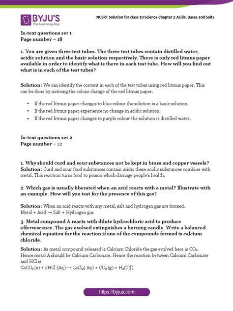Ncert Soln Cbse Class 10 Sci Ch 2 Pdf Hydroxide Acid