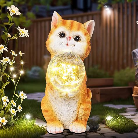 Statue De Chat Solaire De Jardin Décoration Dextérieur En Résine Avec
