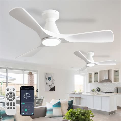 Depuley 2 Pack Ceiling Fans With Lights 42 Inch White Flush Mount Low