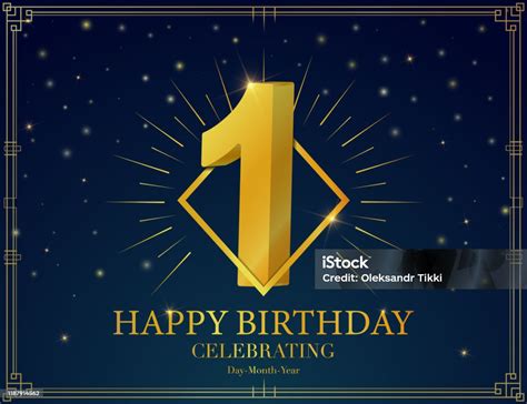 생일 축하 인사말 카드입니다 럭셔리 한 골든 프레임 반짝이는 반짝임 벡터 3d 일러스트 배경입니다 타이포그래피 디자인 포스터 기념 배너 초대 전단지 고풍스런에 대한 스톡