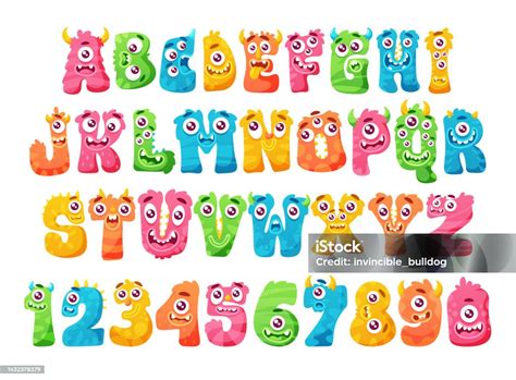 할로윈 몬스터 Abc 재미있는 어린이 장식 레터링 귀여운 글자와 감정이 담긴 숫자 동화 유형 세트 알파벳에 대한 스톡 벡터 아트 및 기타 이미지 Istock
