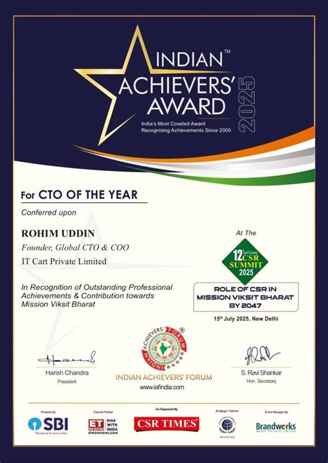 Mr Rohim Uddin Indian Achievement Awards National Achiever