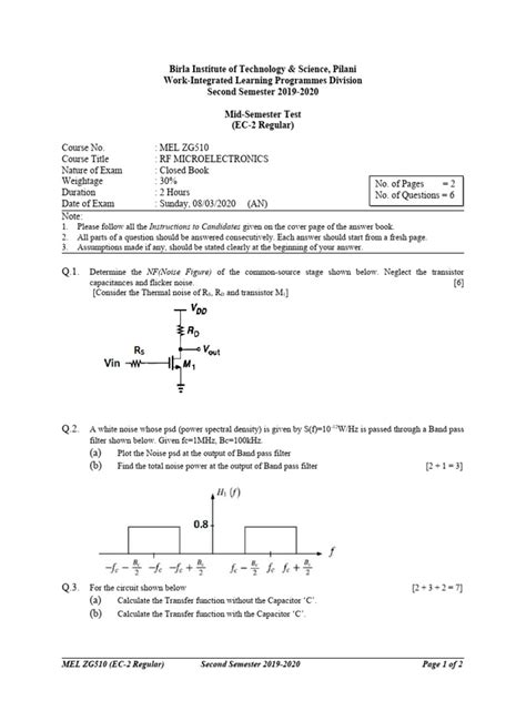 Rf Microelectronics Mid Sem 2019 2020 Pdf Bandwidth Signal
