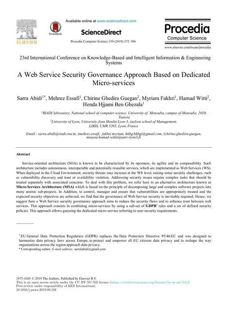 A Web Service Security Governance Approach Based On Dedicated Micro