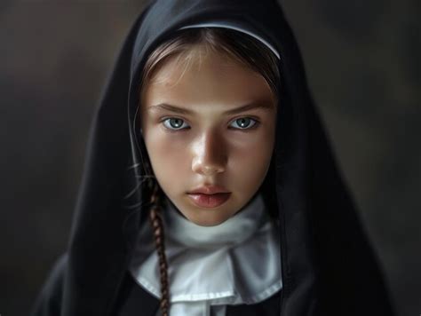 Medium Shot Of Young Woman Wearing Nun Clothing Themed Background Bright Tonality Premium Ai