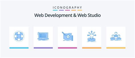 Web Development And Web Studio Blue Icon Pack Including Options Conversion Monoblock Text