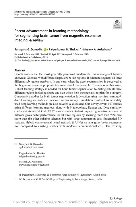 Recent Advancement In Learning Methodology For Segmenting Brain Tumor From Magnetic Resonance