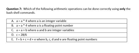 Solved Question Which Of The Following Arithmetic Chegg