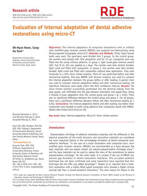 Pdf Evaluation Of Internal Adaptation Of Dental Adhesive Restorations Using Micro Ct