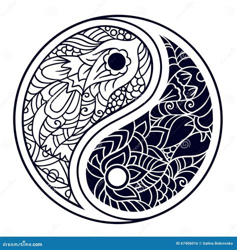 Decorative Yin Yang Symbol Abstract Yin Yang Icon With Sprigs And