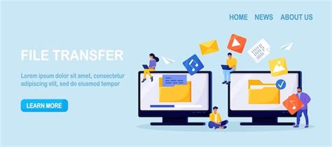 premium vector file transfer two computers with folders on screen