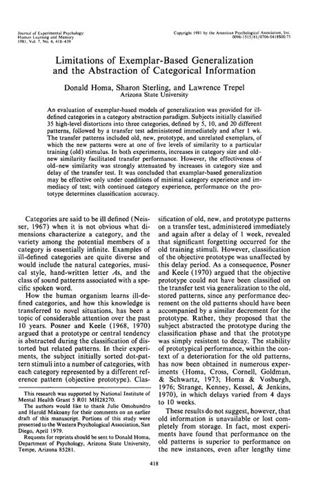Pdf Evaluation Of Exemplar Based Generalization And The Abstraction Of Categorical Information