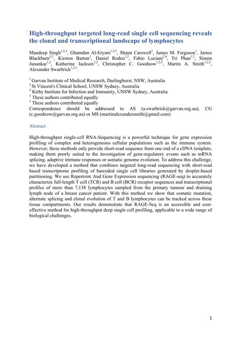 Pdf High Throughput Targeted Long Read Single Cell Sequencing Reveals