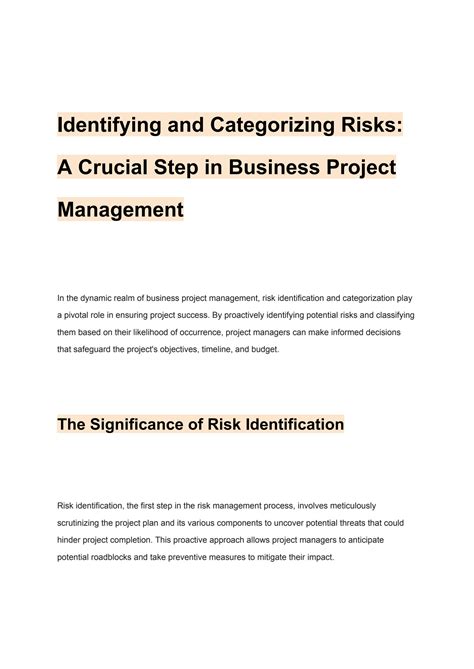 Solution Identifying And Categorizing Risks A Crucial Step In Business Project Management