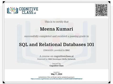 completed sql and relational database course meena kumari posted on