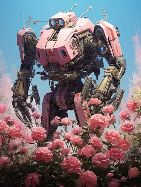 Premium Ai Image There Is A Robot That Is Standing In The Middle Of A Field Of Flowers