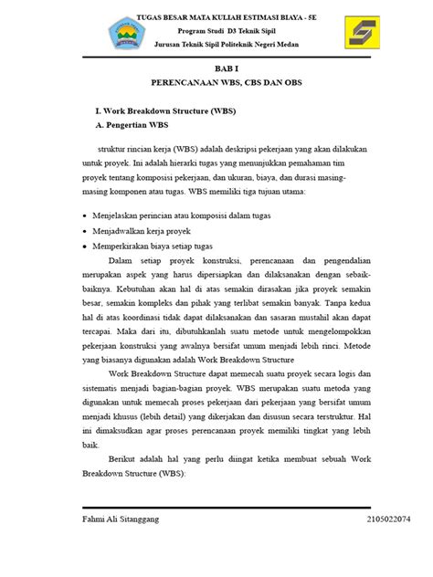 Estimasi Biaya Wbs Cbs Obs Fahmi Ali Sitanggang Pdf