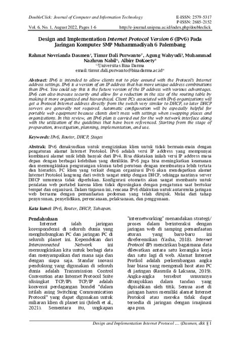 Pdf Design And Implementation Internet Protocol Version 6 Ipv6 Pada