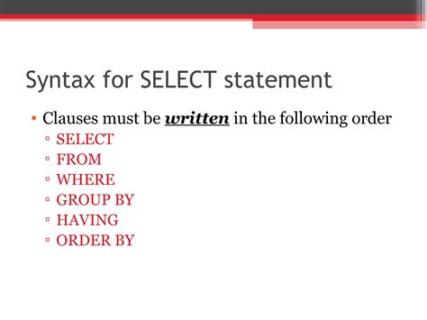 Sql Select Clause Ppt