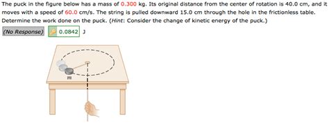 how to calculate work on a puck using conservation of angular momentum physics forums