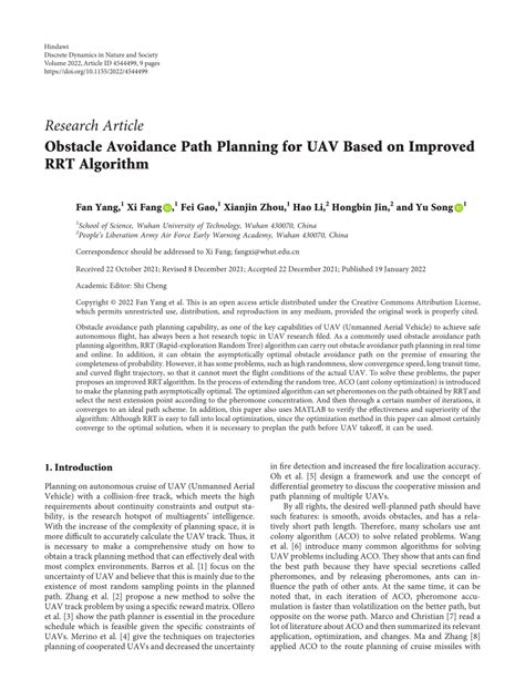 pdf obstacle avoidance path planning for uav based on improved rrt