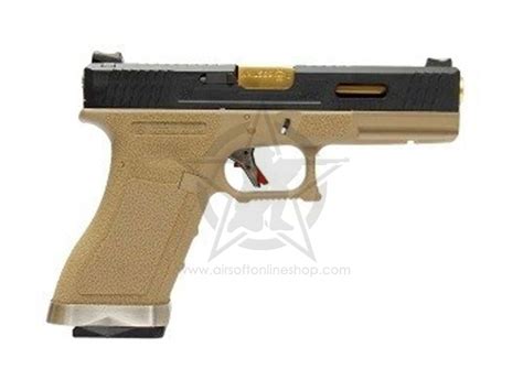We Force G18 Tan Black Slide And Gold Barrel Airsoft Pistol Airsoft