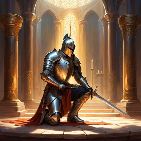Create A Powerful And Evocative Scene Featuring A Knight Kneeling With
