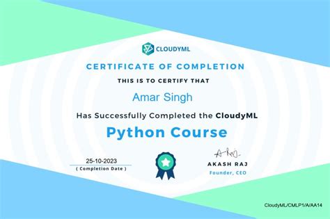 Earned Python Course Certificate From Cloudyml Amar Singh Posted On