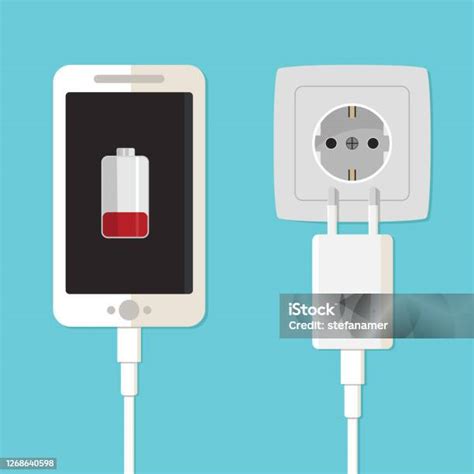 스마트폰 충전기 어댑터 및 전기 소켓 배터리 부족 알림 평면 디자인 일러스트 벡터 Usb 케이블에 대한 스톡 벡터 아트 및 기타