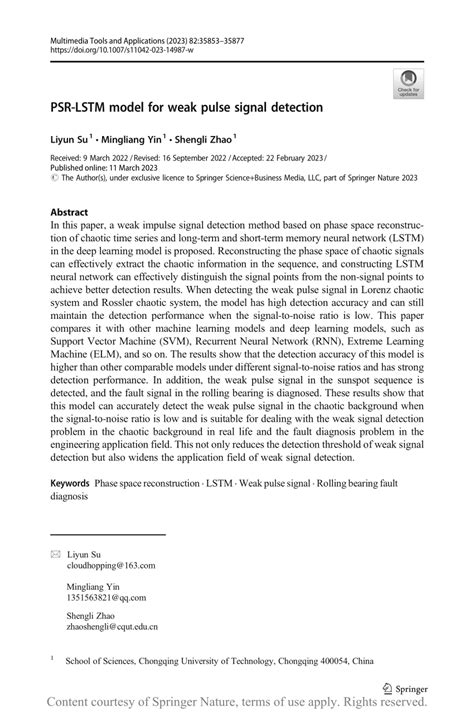 Psr Lstm Model For Weak Pulse Signal Detection
