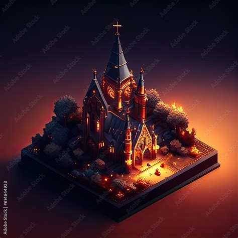 Isometric 3d Illustrator Gothic Building Architecture Landmark Stock