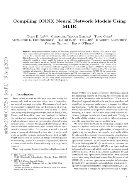 Compiling Onnx Neural Network Models Using Mlir Pdf Deep Learning