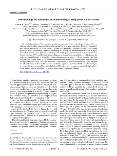 pdf implementing a fast unbounded quantum fanout gate using power law