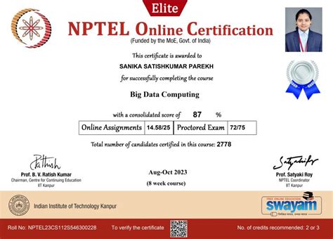 Completed Big Data Course From Nptel Sanika Parekh Posted On The