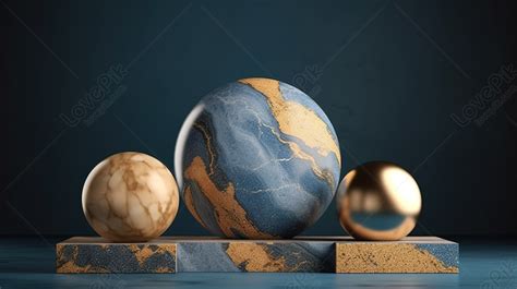 미니멀리스트 디자인 3d 렌더링 세련된 블루 및 골드 대리석 연단 시리즈를 만나보세요 블루 골드 배경 연단 배경 대리 배경
