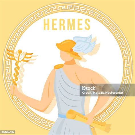 헤르메스 노란색 소셜 미디어 게시물 모형 고대 그리스 신 신화적인 인물 웹 배너 디자인 템플릿입니다 소셜 미디어 부스터 콘텐츠 레이아웃 포스터 플랫 일러스트가 있는 인쇄
