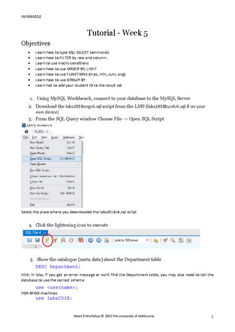 Week5 Tute Sqlintro Tutorial Tutorial Week 5 Objectives • Learn