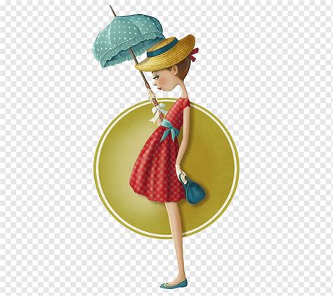 파란색과 갈색 처리 우산 그림을 들고 여자 일러스트 레이터 일러스트 우산 소녀를 처리 어린이 그린 패션 소녀 Png Pngwing