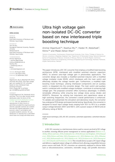 Pdf Ultra High Voltage Gain Non Isolated Dc Dc Converter Based On New Interleaved Triple