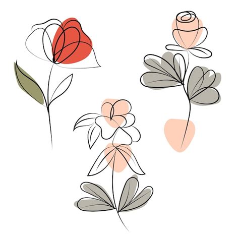 라인 아트 스타일의 한 선 그리기 미니멀 꽃 그림 프리미엄 벡터