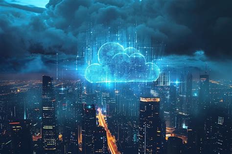 Premium Photo Glowing Cloud Illuminates Cityscape At Dusk Futuristic Cityscape With Buildings