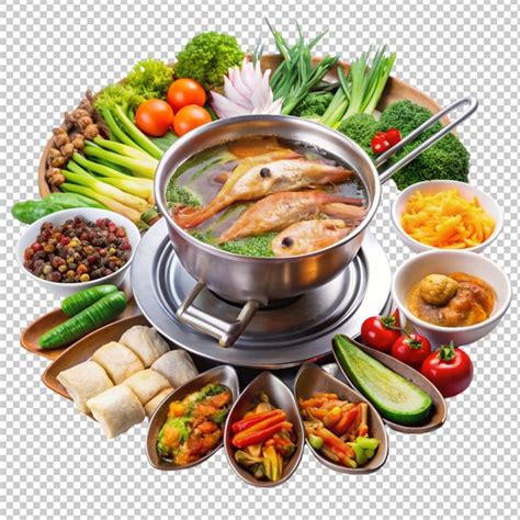 태국 요리 전체 아침 식사 사이드 접시 투명한 배경에 고립 된 뜨거운 비 음식 프리미엄 Psd 파일