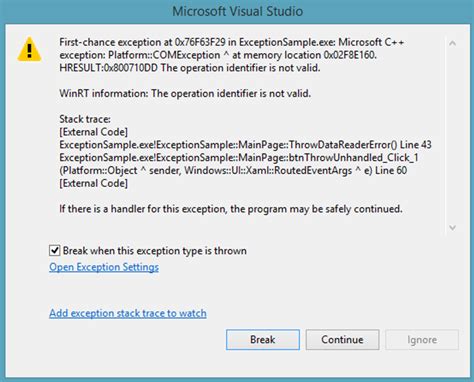 Improved Exception Reporting For C Windows Store Apps In Visual Studio C Team Blog