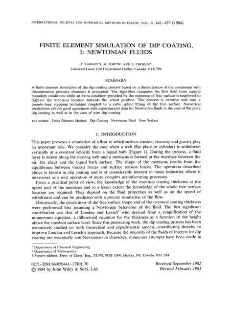 Finite Element Simulation Of Dip Coating I Newtonian Fluids Pdf Fluid Dynamics Finite